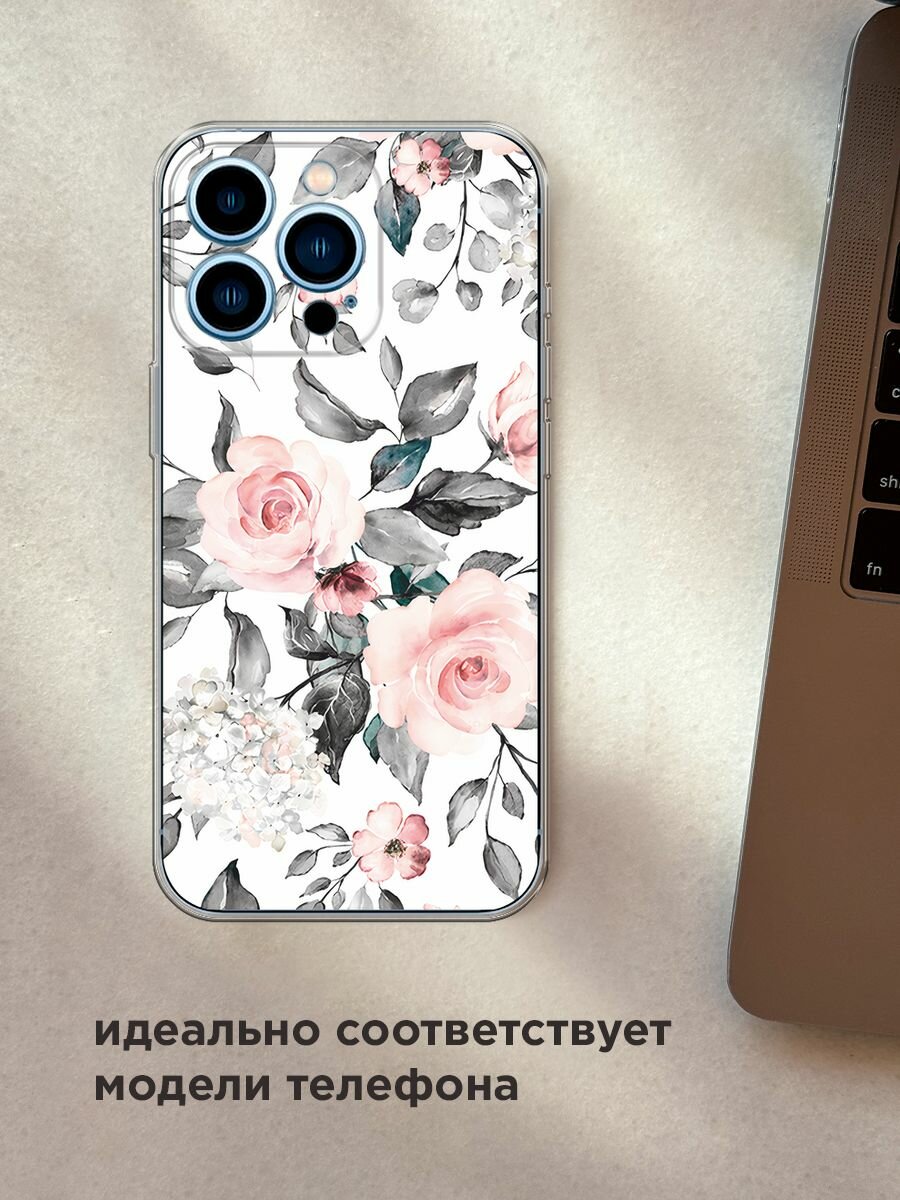 Чехол на Apple iPhone 13 Pro / Айфон 13 Про с принтом "Розы на белом" — фото 1