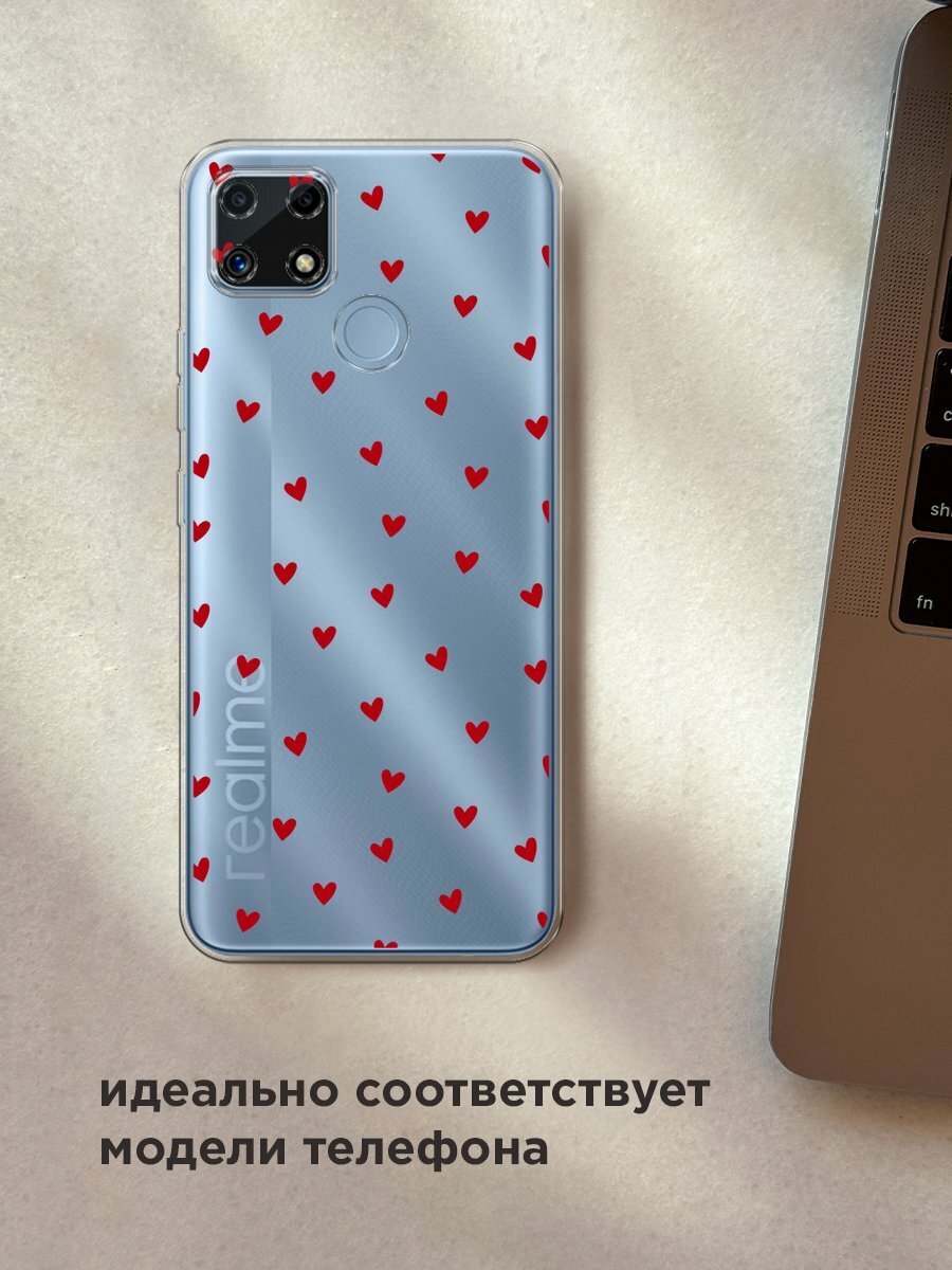 Чехол на Realme C25/C25s / Реалми С25/C25s с принтом "Red hearts", прозрачный — фото 1