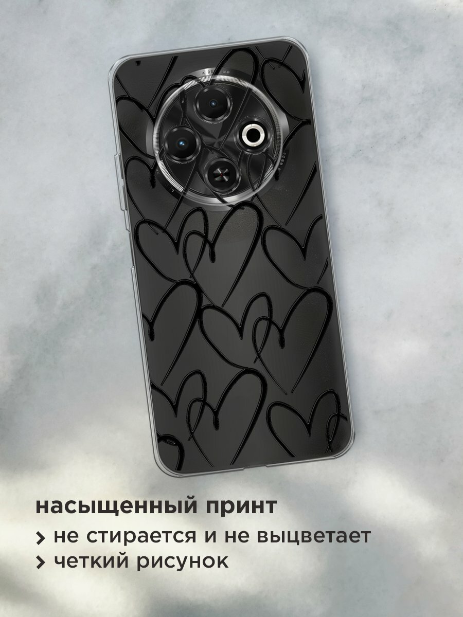 Чехол на Tecno Spark 30C / Текно Спарк 30C с принтом "Hearts doodle black 1" — фото 1