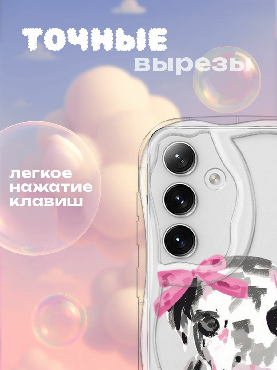 Чехол на Samsung Galaxy S24 / Самсунг S24 с принтом "Далматинец с бантиком 3" — фото 1