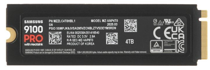 Накопитель SSD M.2 2280 4TB NVMe PCIE 5.0 x4 14800/13400 9100 PRO MZ-VAP4T0CW SAMSUNG