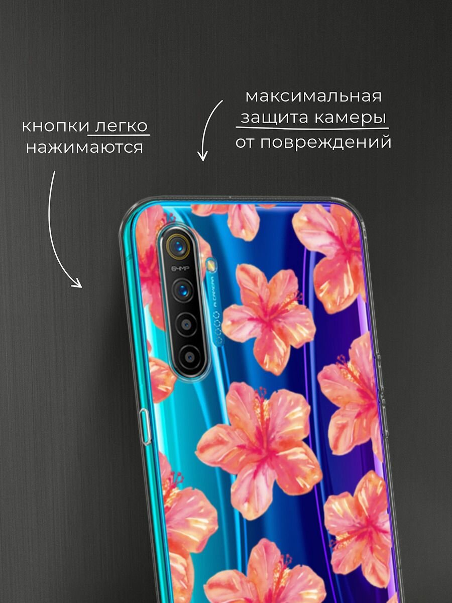 Силиконовый чехол на Realme XT / Реалми XT с принтом "Pink flowers" — фото 1