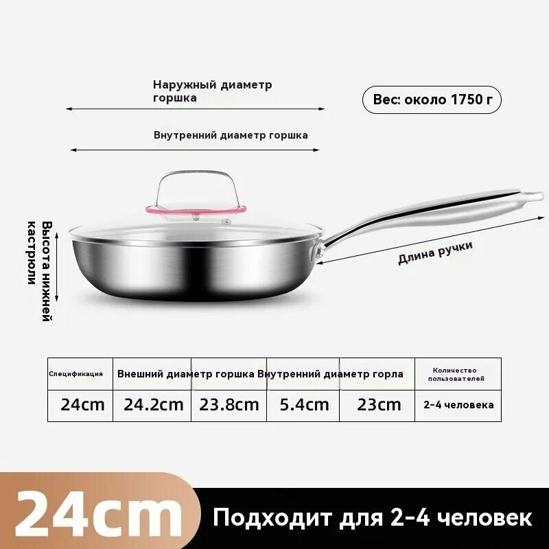 HANSIBEILI Сковорода, 24 см, с крышкой, с фиксированной ручкой