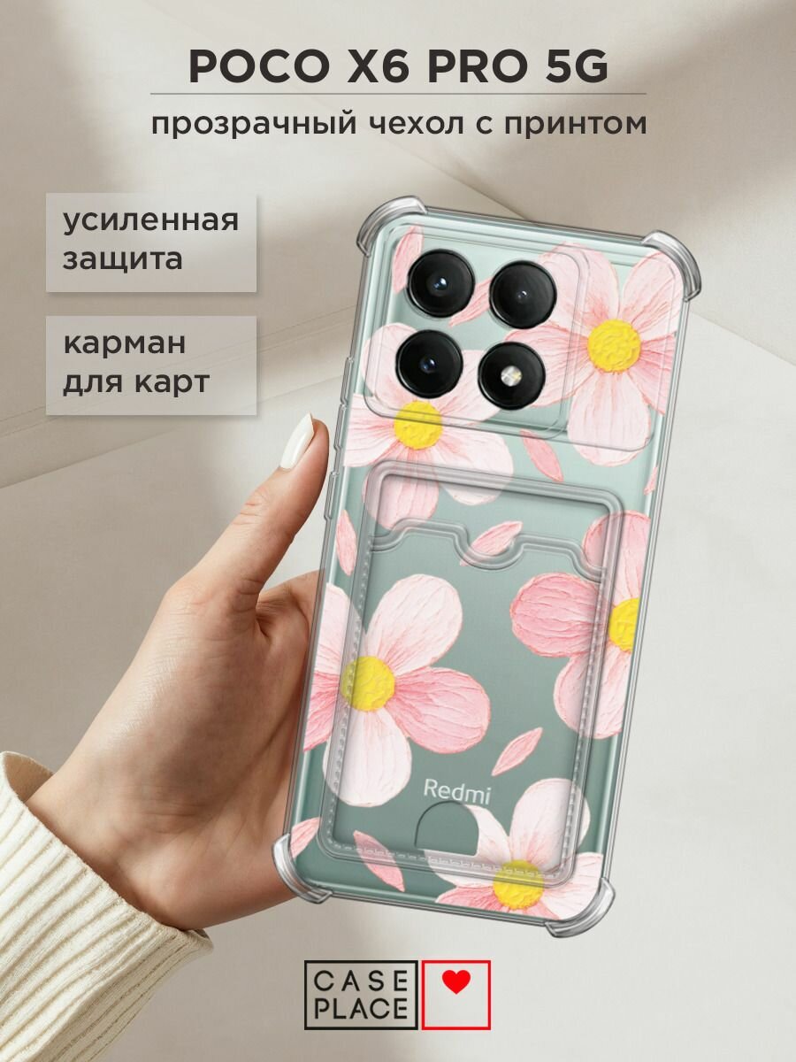 Чехол на Xiaomi POCO X6 PRO 5G (Поко X6 Про 5G) с картой и принтом "Розовые ромашки"