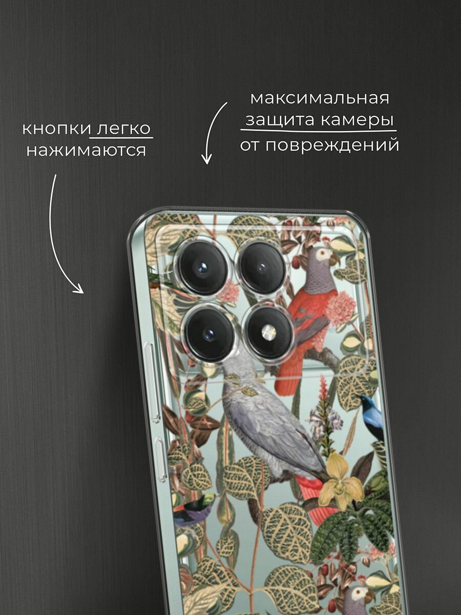 Чехол на Xiaomi Poco X6 PRO 5G / Поко X6 Про 5G с принтом "Tropical pattern", прозрачный — фото 1