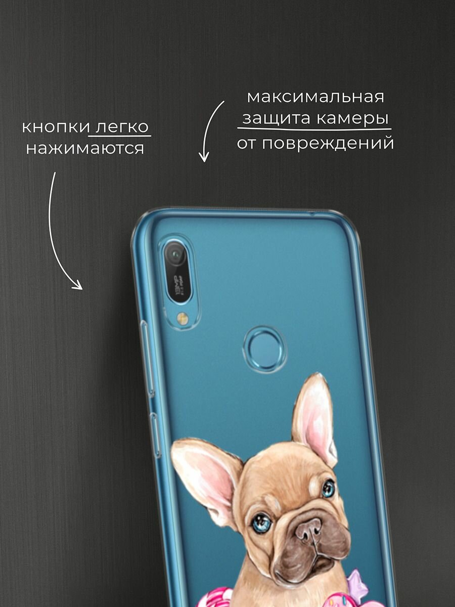Чехол на Honor 8A/8A Pro/Huawei Y6s/Y6 2019 / Хонор 8А с принтом "Бульдог и сладости", прозрачный — фото 1