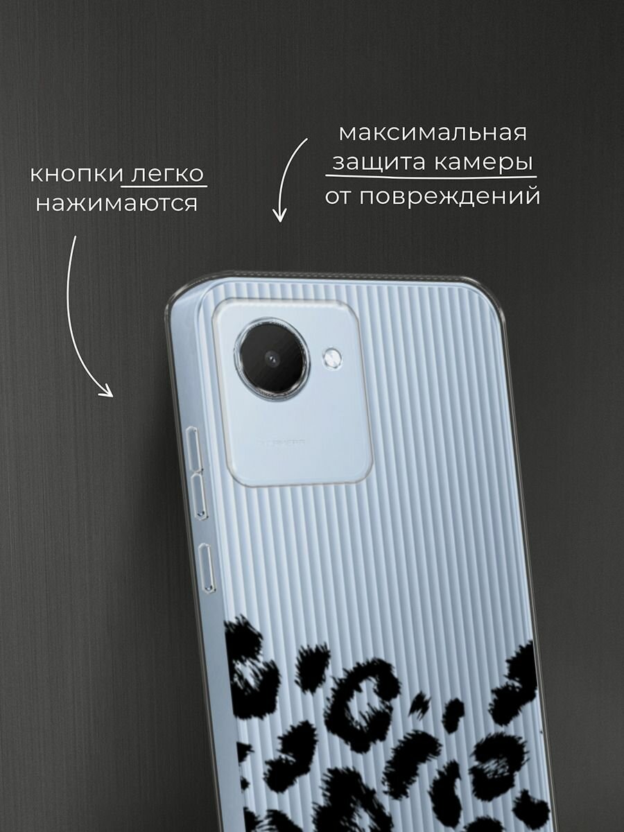 Чехол на Realme C30 / Реалми C30 с принтом "Окрас леопарда фон черный", прозрачный — фото 1