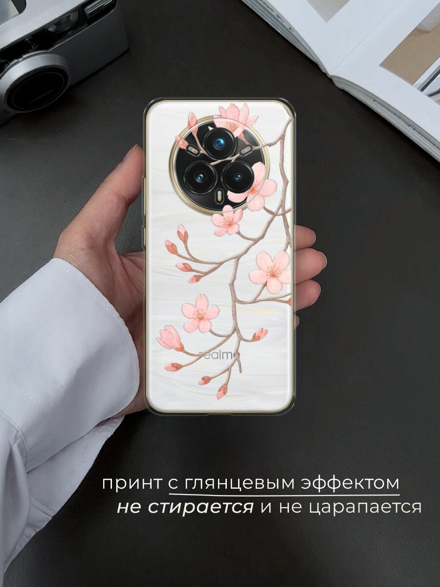 Чехол на Realme 14 Pro+ / Реалми 14 Про+ с принтом "Веточка распускающейся сакуры 2" — фото 1