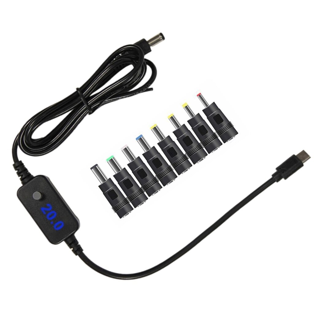 Кабель адаптер USB C к 5.5x2.5mm 5V 9V 12V 15V 20V регулируемый с 8 наконечниками доставка