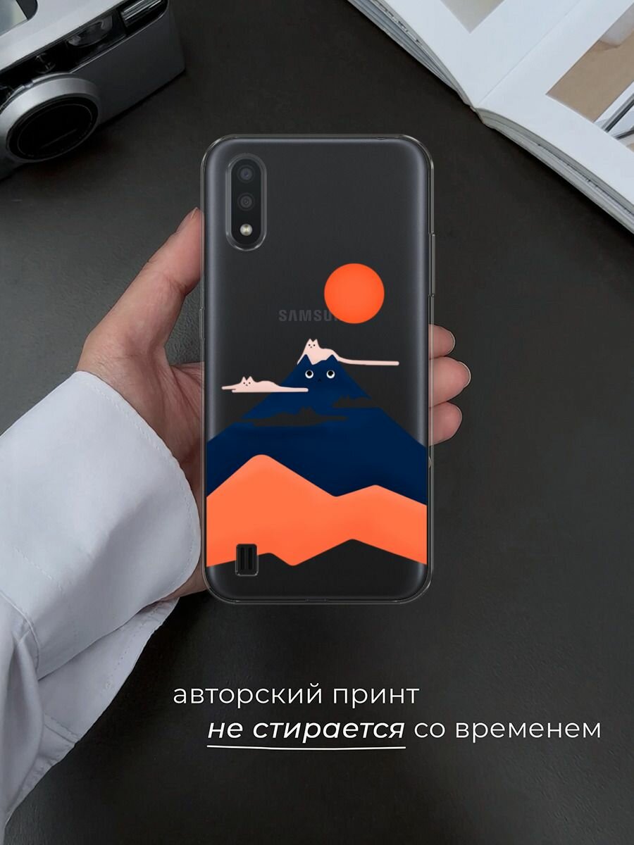 Чехол на Samsung Galaxy A01 / Самсунг Гэлакси А01 с принтом "Кот-гора", прозрачный — фото 1