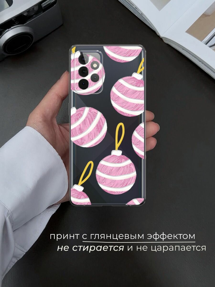 Чехол на Samsung Galaxy A72 / Самсунг Галакси А72 с принтом "Розовые новогодние шарики 3" — фото 1