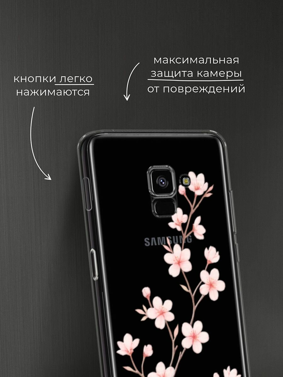 Чехол на Samsung Galaxy A8 + / Самсунг Галакси А8 Плюс 2018 с принтом "Веточка сакуры 2" — фото 1