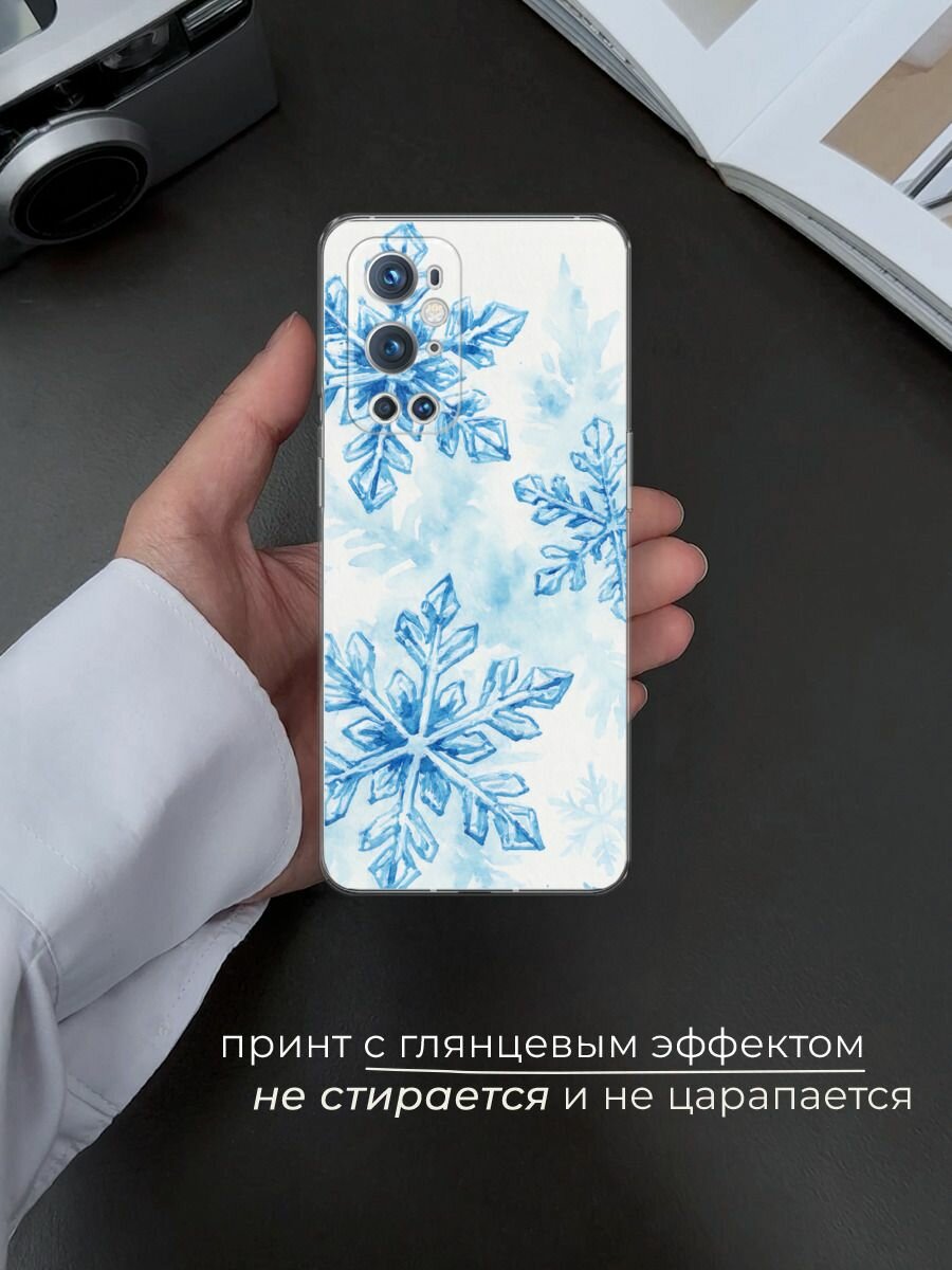 Чехол на OnePlus 9 Pro / ВанПлас 9 Про с принтом "Акварельные снежинки" — фото 1
