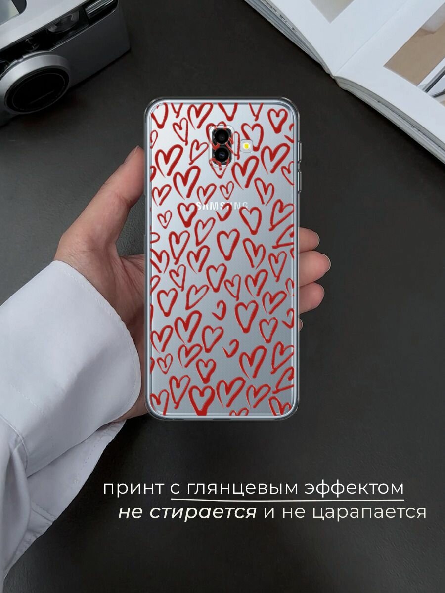 Чехол на Samsung Galaxy J6 + / Самсунг Галакси J6 Плюс 2018 с принтом "Легкие бордовые сердечки" — фото 1