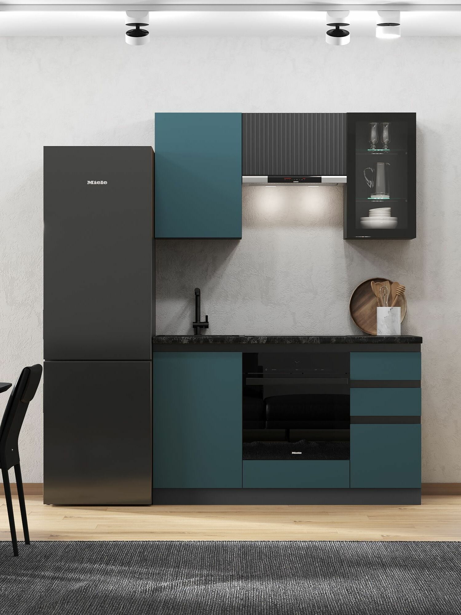 Кухонный гарнитур Техно-6 1,5м атлантик/графит софт со столешницей миф