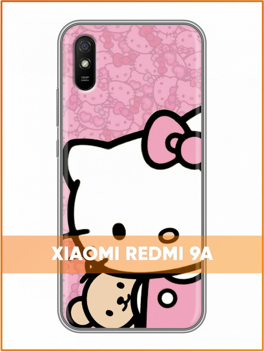 Чехол для Xiaomi RedMi 9A с принтом для девочек с Хеллоу Китти с мишкой (Сяоми Редми 9А)