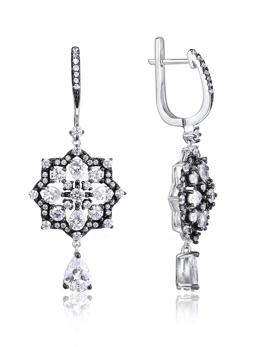 Серьги, серебро, 925 проба, родирование, фианит