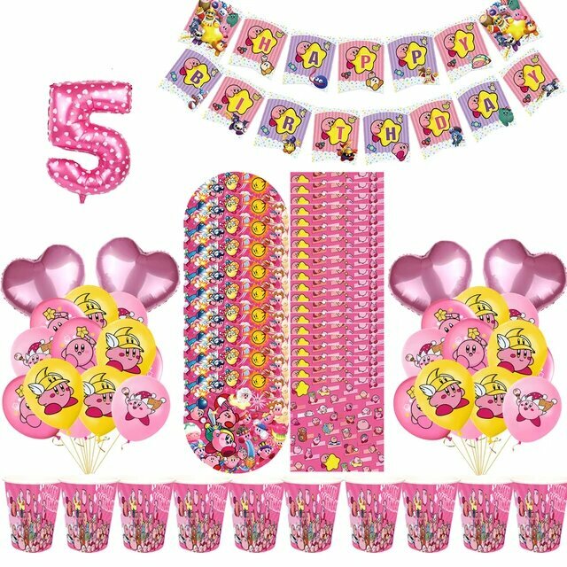 Украшения для детского дня рождения в стиле аниме «Кирби», посуда, праздничные атрибуты, тарелки, салфетки, воздушные шары, подарки для детских праздников