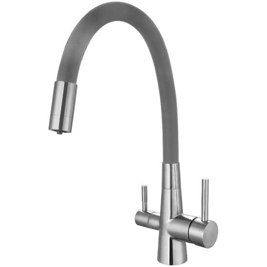 Смеситель для кухни Esko с гибким изливом и подключением фильтра Coral CL 03 G, сатин/серый