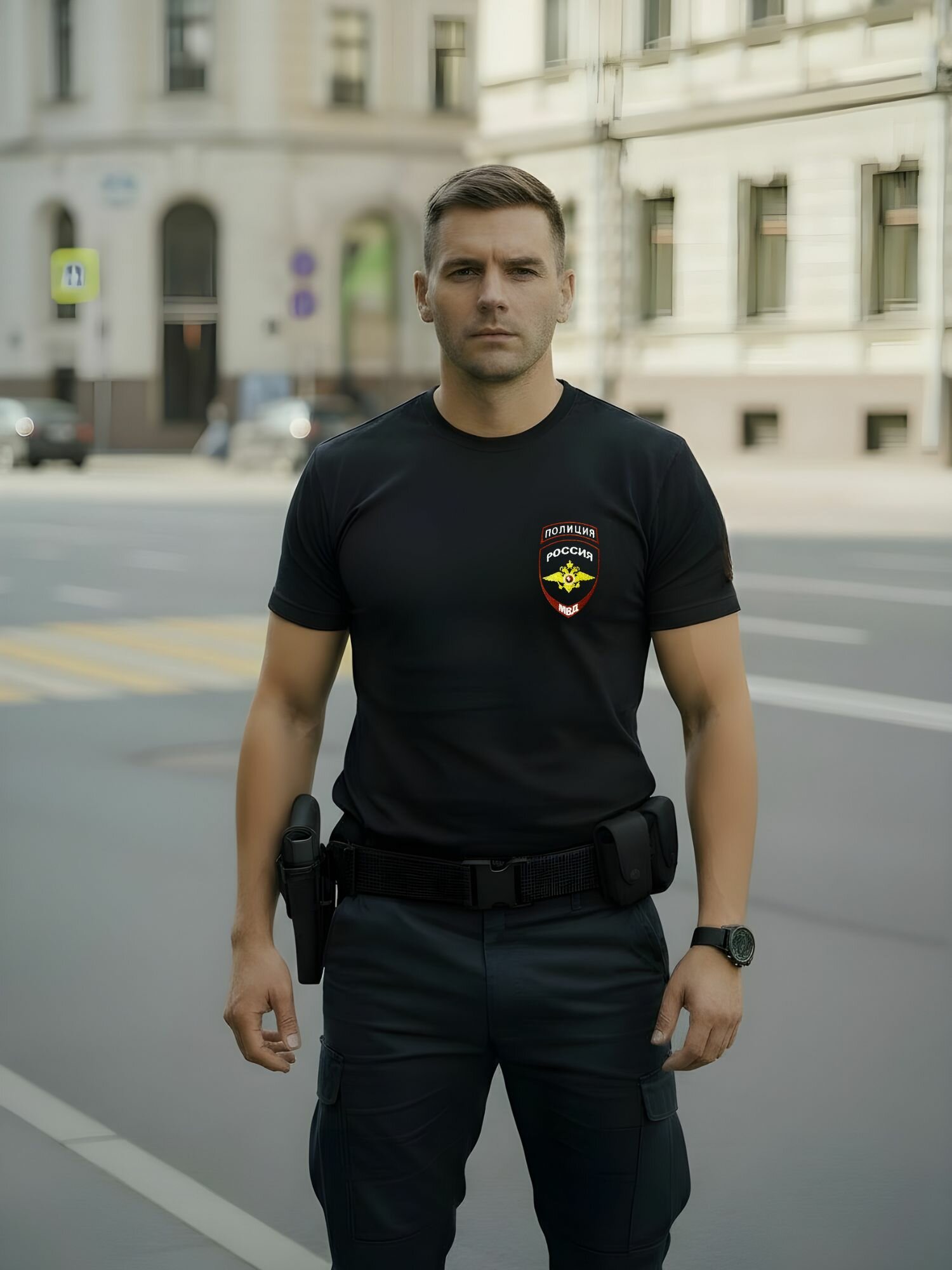 Футболка полиция россии МВД вышитая черная