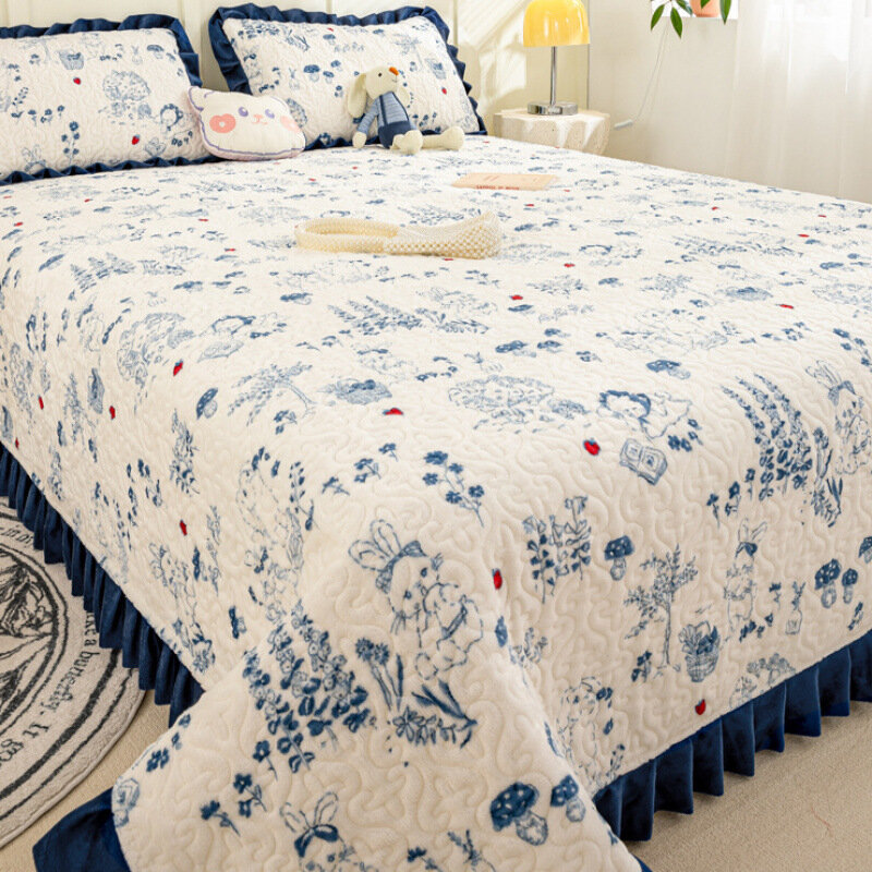 Комплект зимнего постельного белья из утолщенного молочного флиса (3 предмета), нескользящая стеганая простыня, подходит для любого сезона, как чехол для матраса и как базовый слой,200*230cm