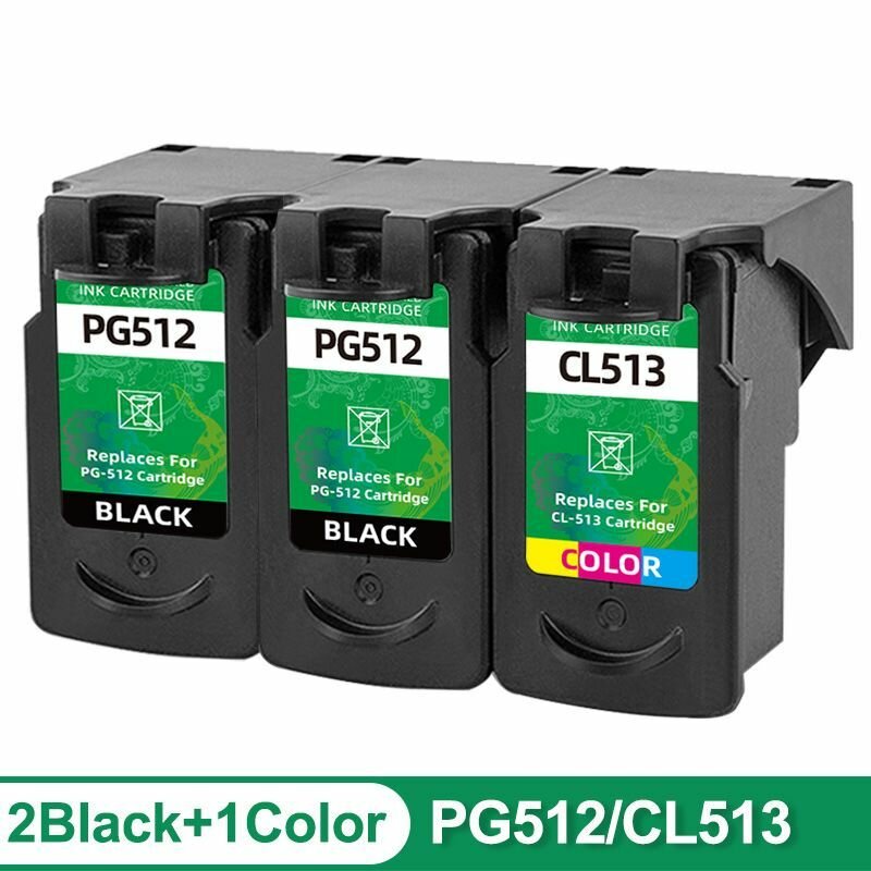 Картридж струйный Hicor PG-512 / CL-513 XL (Комплект из 3 шт.) для Canon MP280 MP282 MP495 MP240 MP245 MP250 iP2700 MP230 (2черный /1 Цветной)