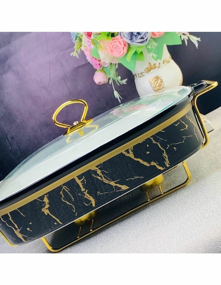 Мармит 38х23см с крышкой на подставке Фарфор