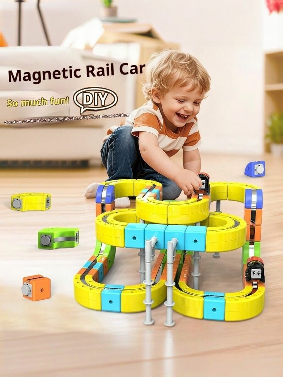 R&LМагнитный 3D трек с антигравитационным поездом набор для детей 3-8 лет, 62PCS деталей, сборка и творчество
