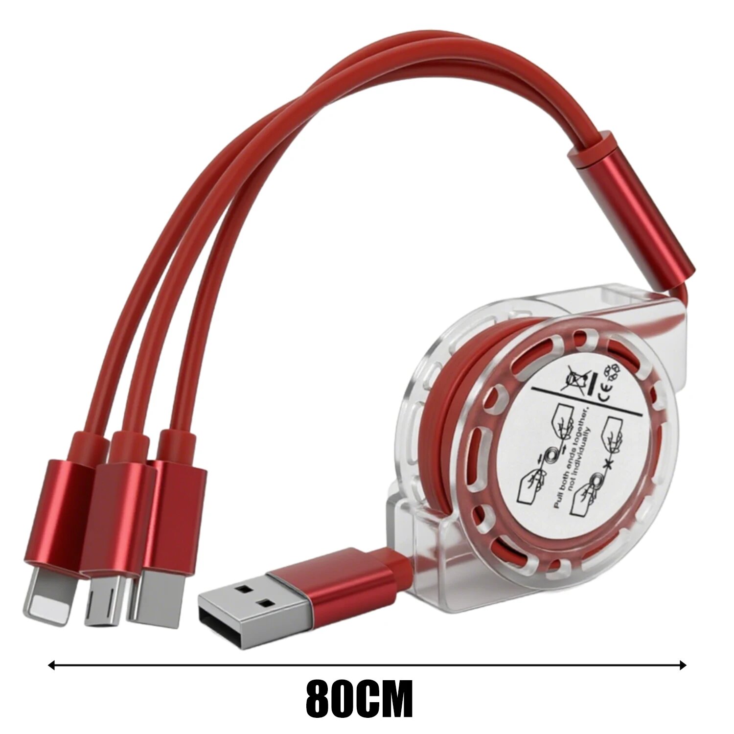 3 в 1 кабель Red USB Type-C, Micro, IOS 80см