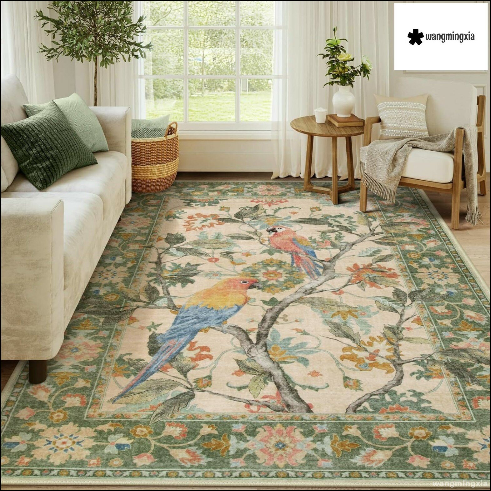 Напольное покрытие, эксклюзивное, флористический принт, 100 см x 160 см