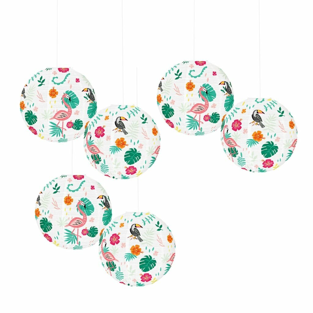 Flamingos Hawaii Print Paper Lanternn с пальмовыми листьями
