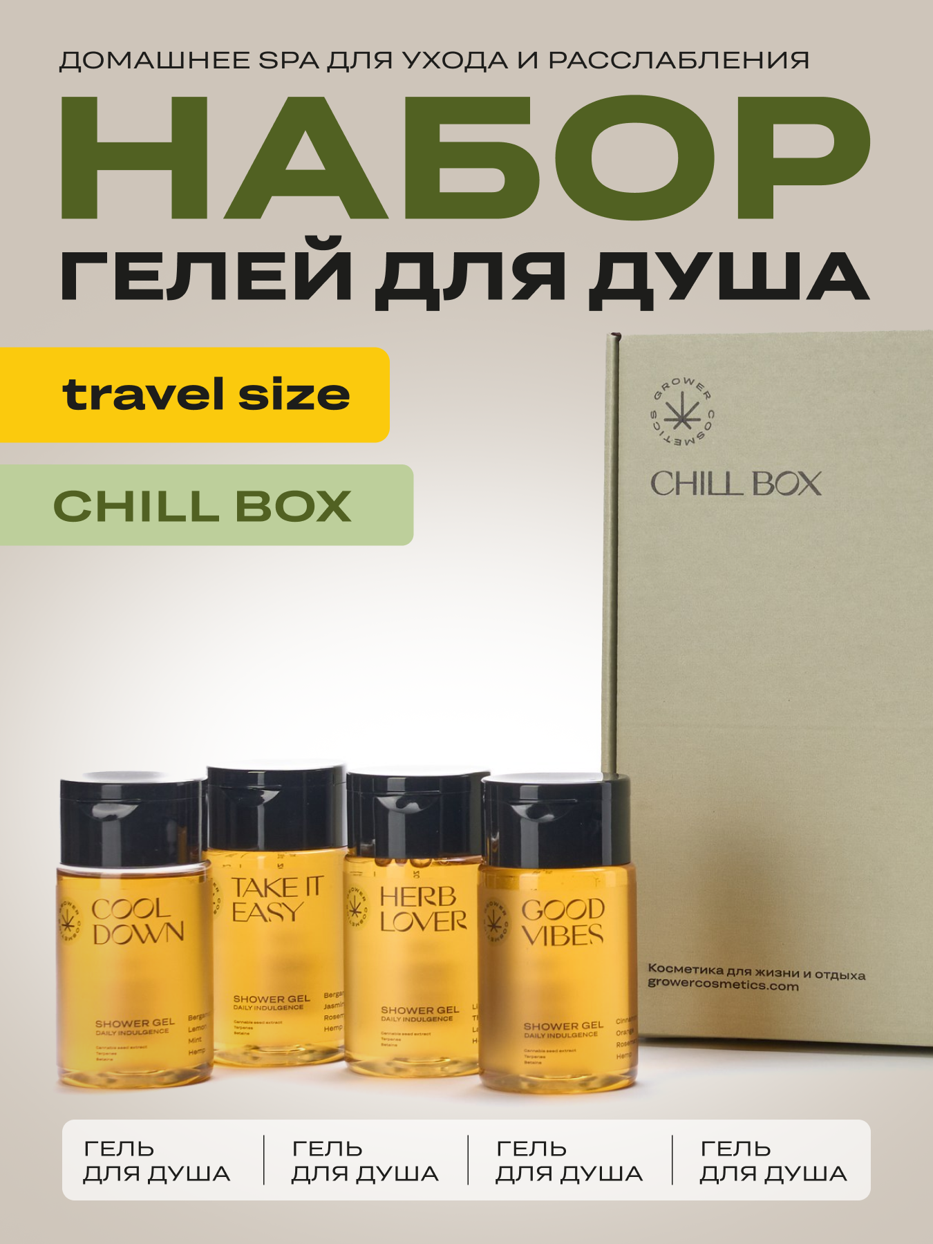 Набор гелей для душа "CHILL BOX" Grower Cosmetics, 4 аромата