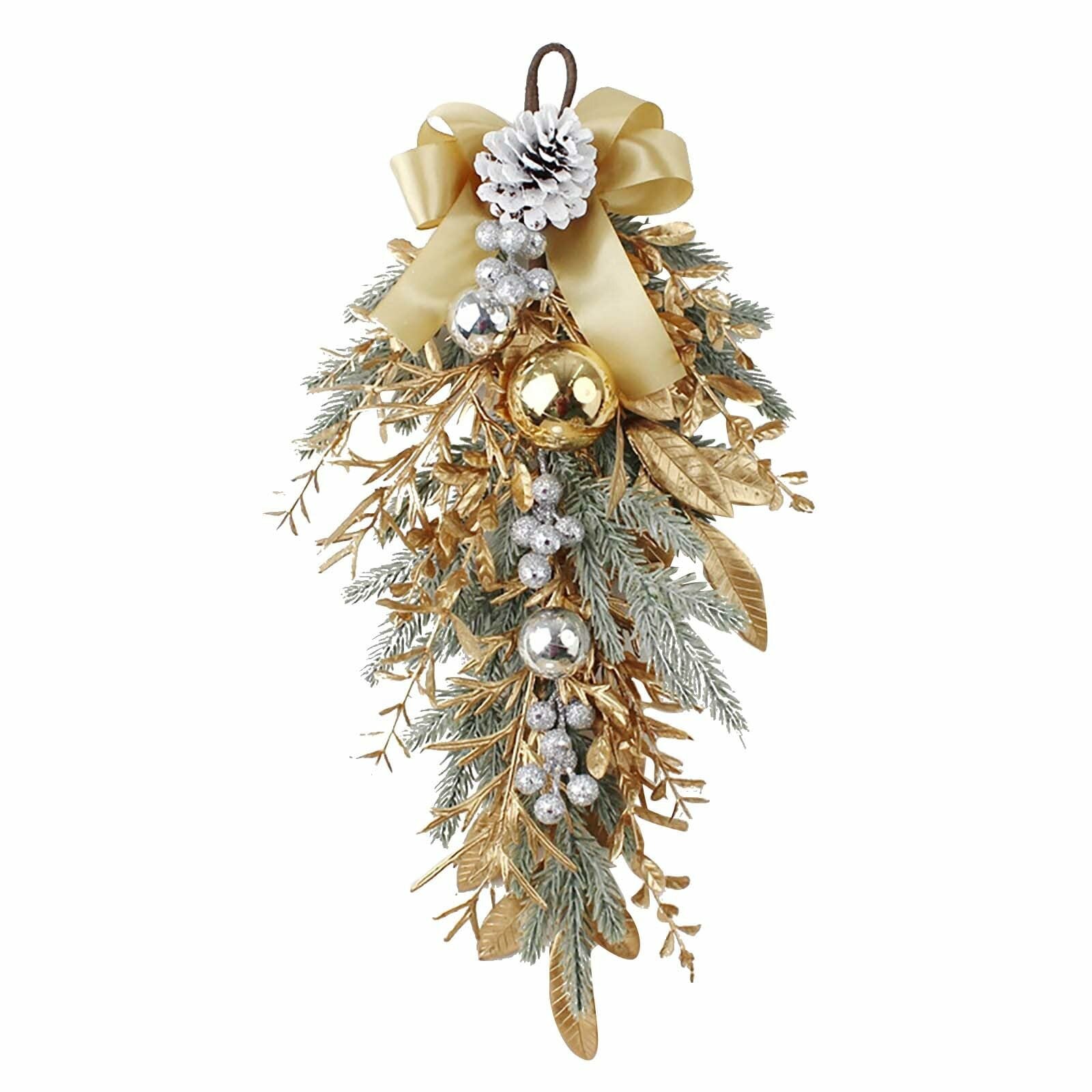 Гирлянда для Рождества для входной двери, Золотая рождественская гирлянда для двери, настенная, оконная, декоративная, перевернутое дерево, свисающая, полуциркулярная, для осени, зимы, праздничной декорации (A-18 дюймов), цвет: Золотой, вес: 188 г,