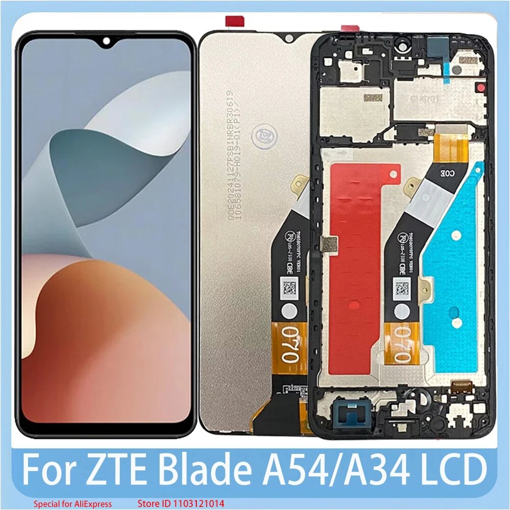 6,6-дюймовый ЖК-дисплей для ZTE Blade A54, ЖК-дисплей + рамка, дигитайзер сенсорного экрана в сборе, ремонт для ZTE Blade A34, замена дисплея A54 With Frame