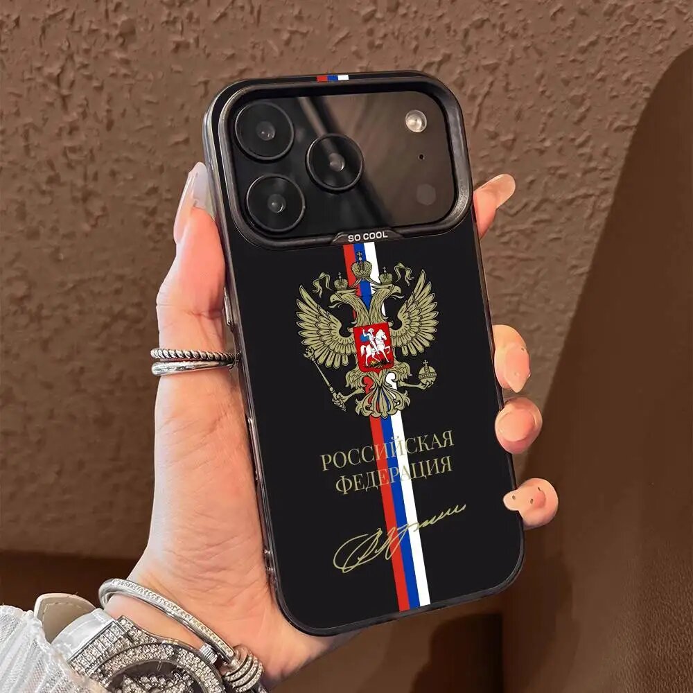 Черный чехол для iPhone с гербом России, TPU