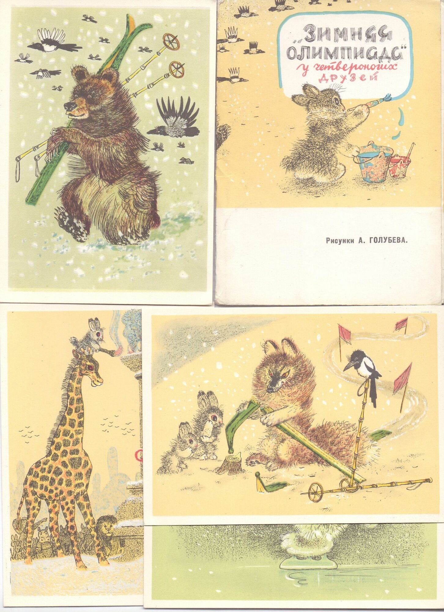 Открытки СССР 1966 года. Зимняя олимпиада у четвероногих друзей - Голубев. Редкий. Полный набор12 открыток.