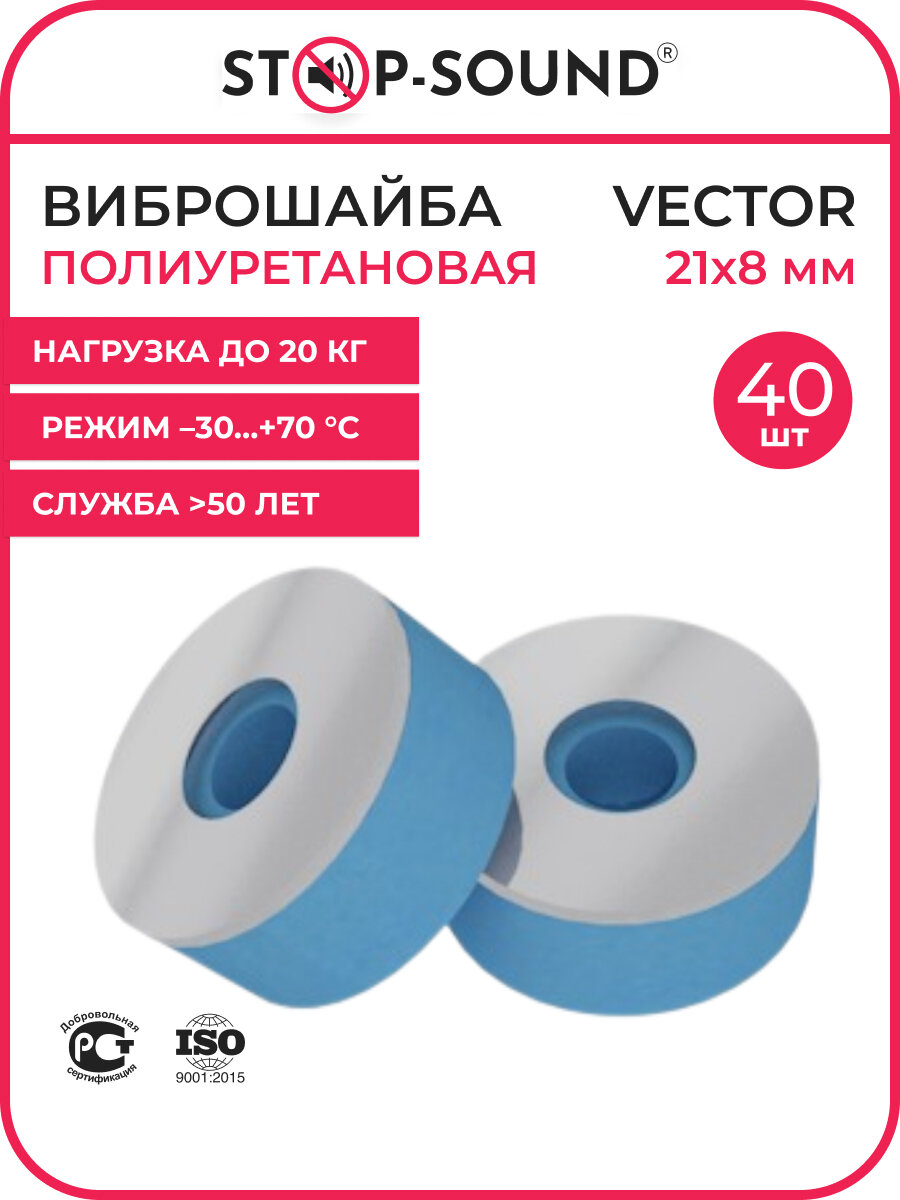 Виброшайба из полиуретанового эластомера Vector, 40шт. d.21мм х 8мм,