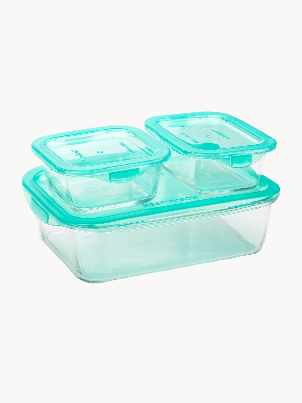 Набор контейнеров Luminarc Keep'N'Box, стеклянные, бирюзовые, прямоугольные, ударопрочные, 3шт