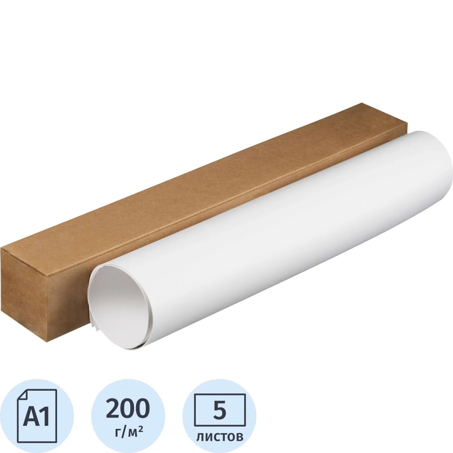 Бумага чертежная (ватман) 610х860мм 200г кбфг 5л/уп, тубус 100х100х710мм