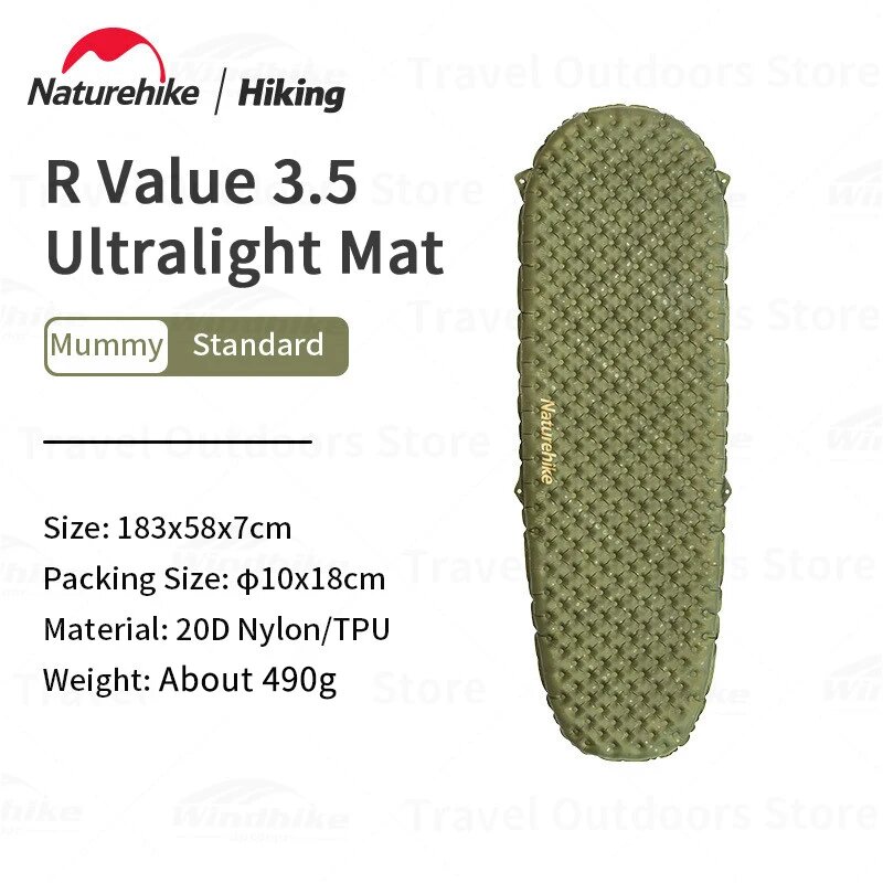 Naturehike R3.5 утепленный надувной коврик 20D нейлон TPU