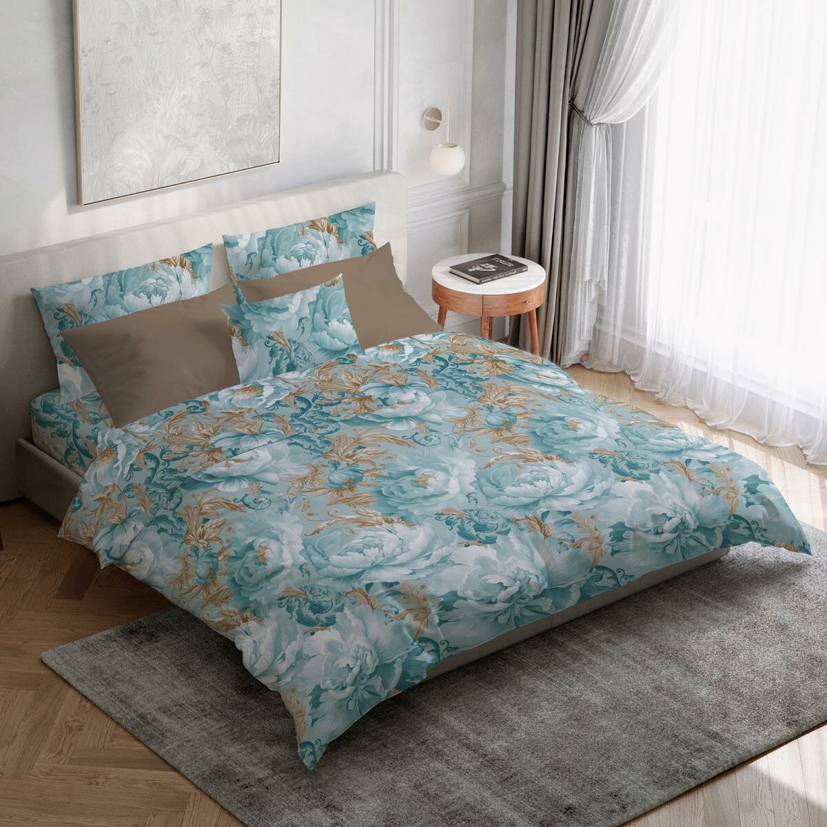 Постельное белье Mercury Home Бирюза Евро Перкаль 4 наволочки