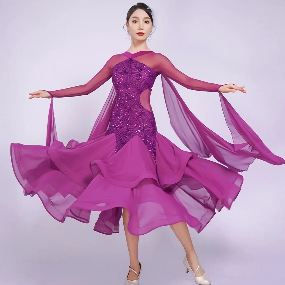 Бальное платье из полиэстера, фиолетово-черное, с блестками XXXL, purple