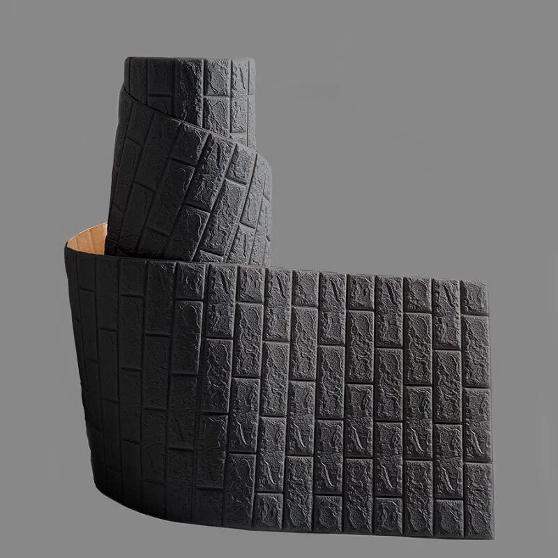 70 Смx3м "Чёрный", 3д, облицовка стен самоклеящейся каменной плиткой