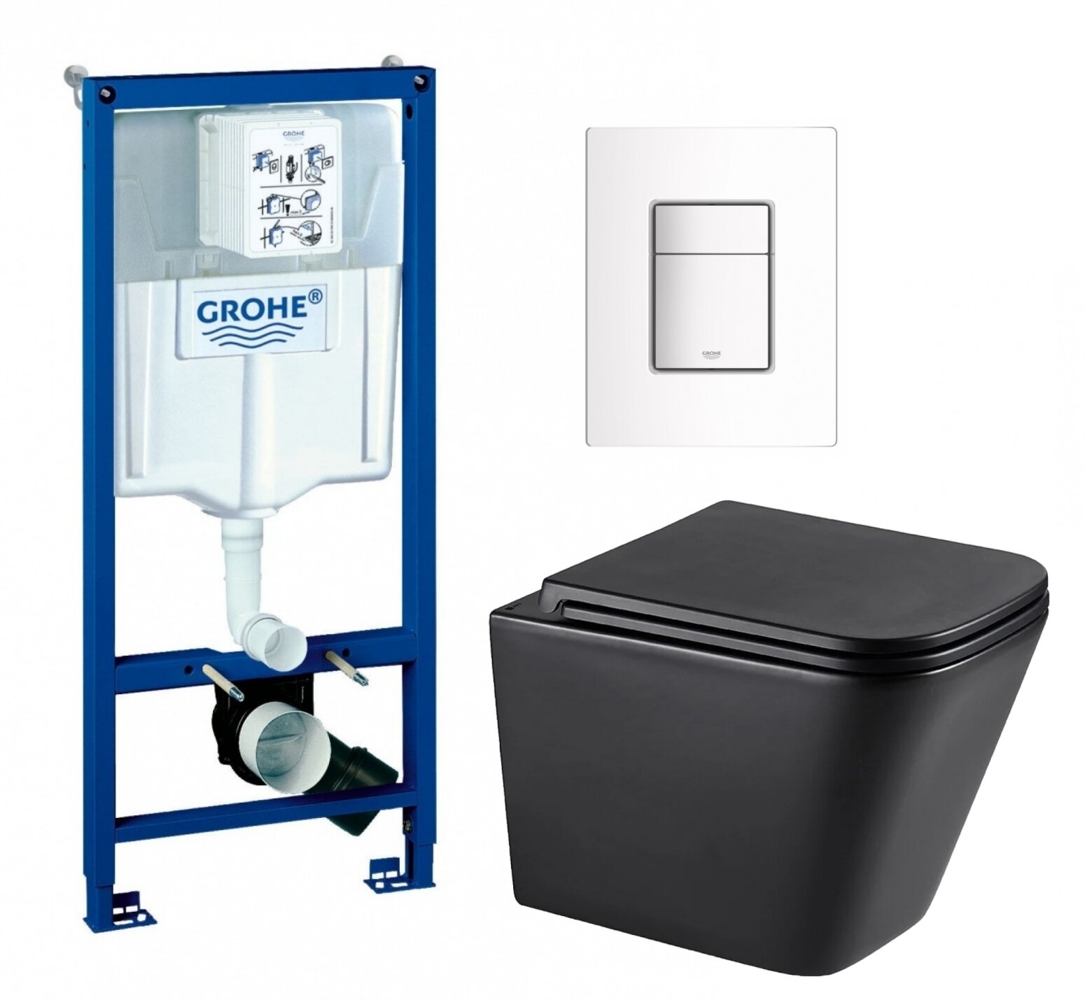 Комплект 3 в 1 инсталляция Grohe Rapid SL + Унитаз подвесной Lemark Florex 9612002 + кнопка белая