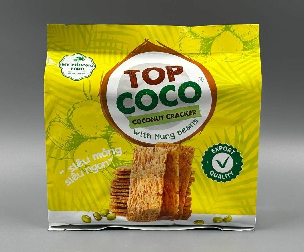 Кокосовые крекеры с бобами мунг Coconut Crackers with mung beans, TOP COCO, 150 г, Вьетнам (кокосовое печенье)