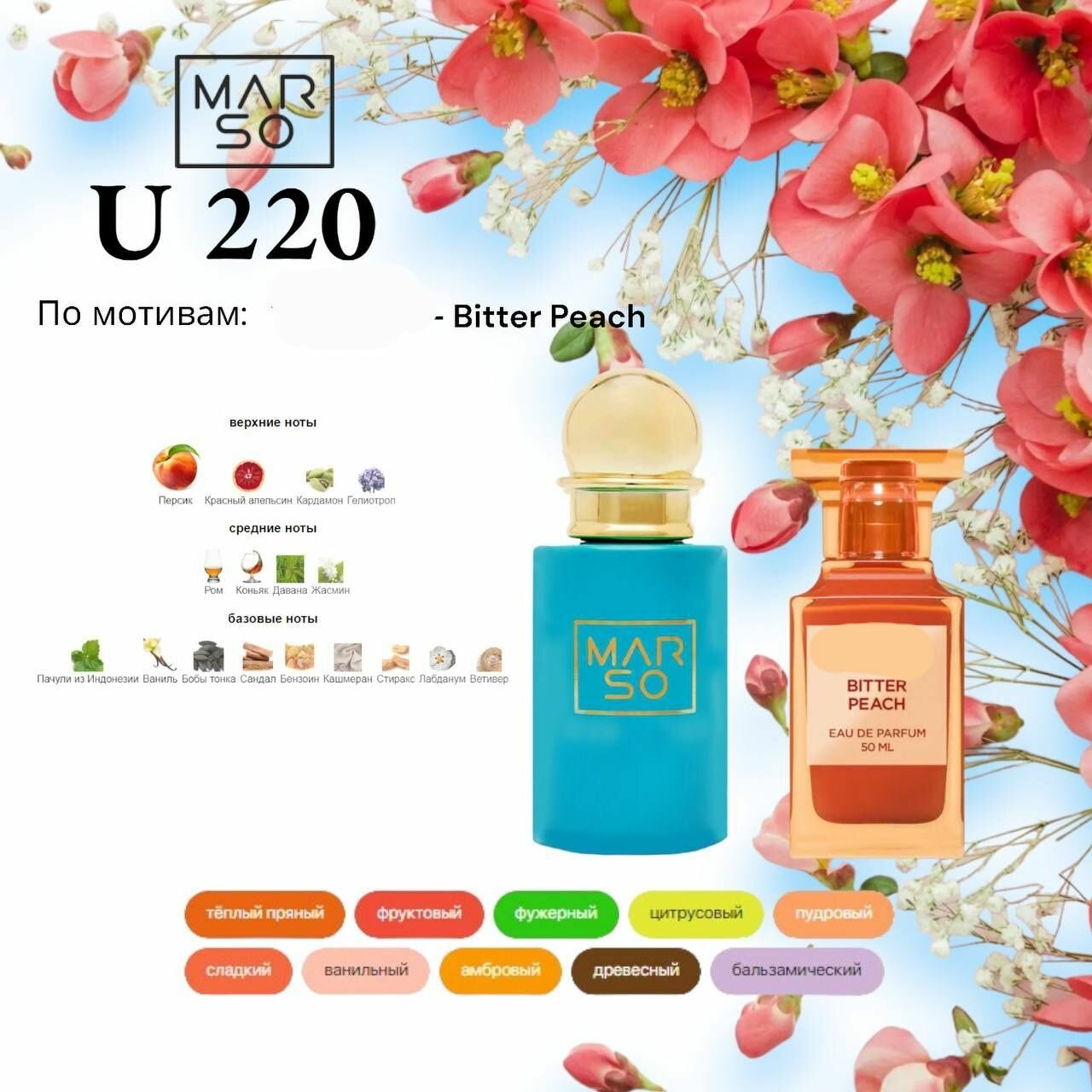 Духи U220 Bitter Peach / Биттер пич, унисекс, мужские, женские, 30мл