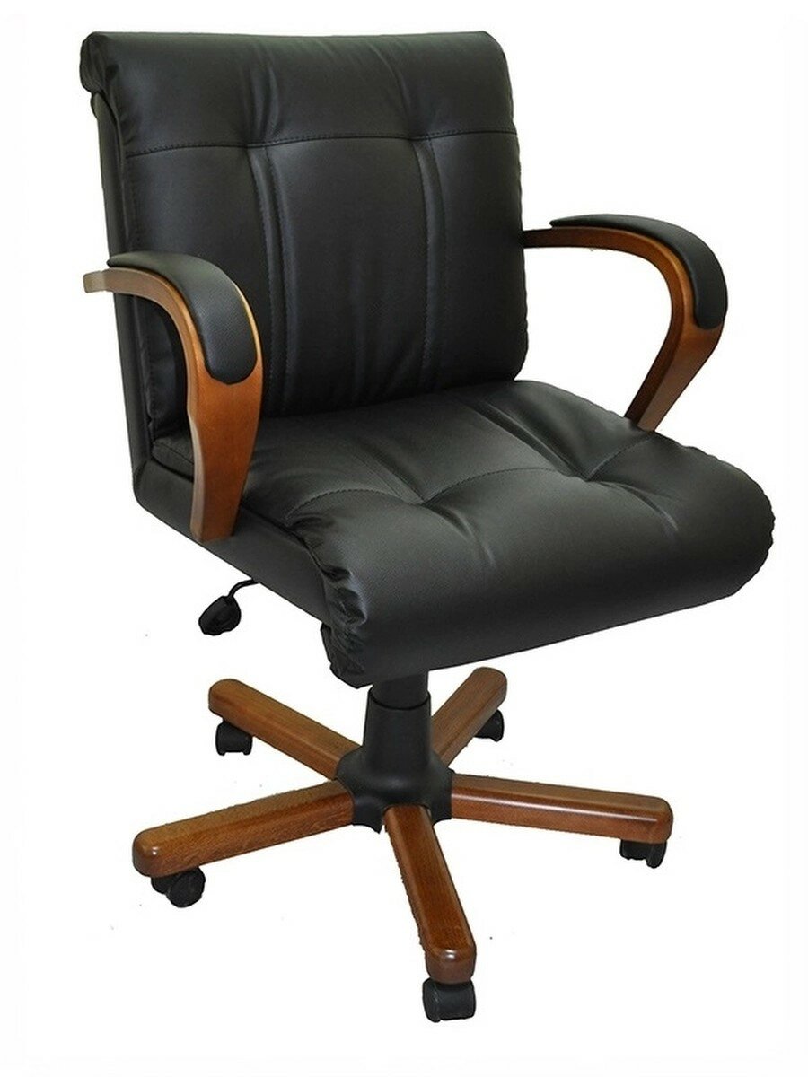 Компьютерное кресло Factor Алекс 2Д ЕХ с низкой спинкой, обивка натуральная кожа черная, темный орех