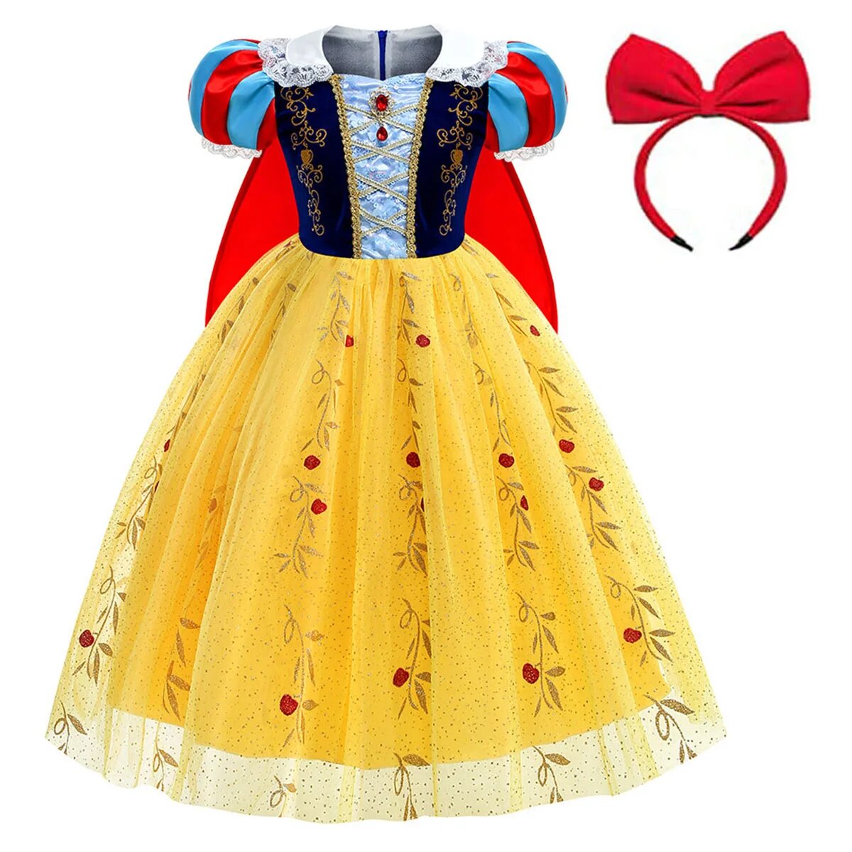 Сине-желтое платье принцессы Белоснежки для маленьких девочек от 2 до 10 лет, платье для косплея на Хэллоуин, карнавальное праздничное платье для девочек