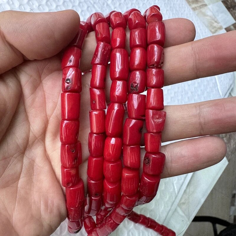 Оптовая продажа, 1 раза 1,5,5 дюйма, бусины-трубки из натурального красного коралла, нерегулярные трубки диаметром 8-13 мм, бусины из морского бамбука и коралла для изготовления ювелирных изделий