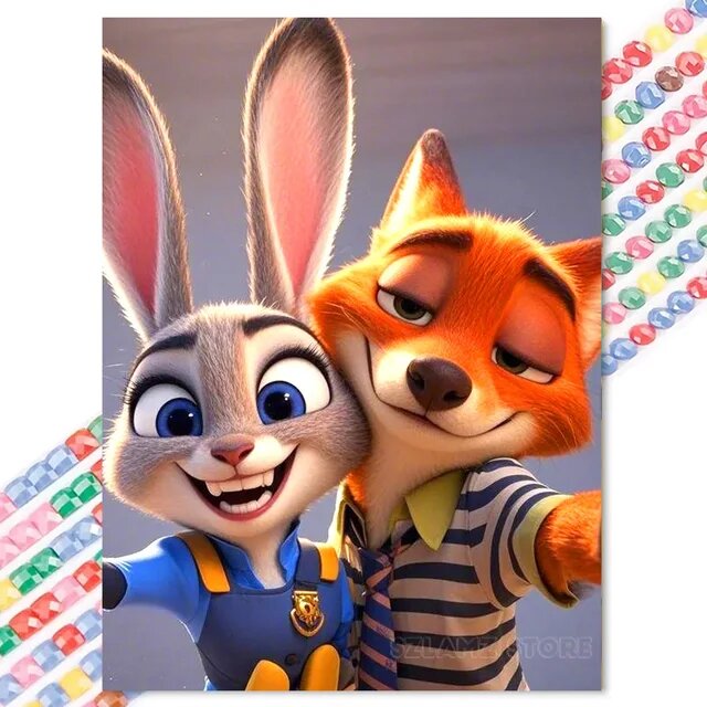 Набор для вышивки крестом с изображением Джуди и Ника из мультфильма «Зверополис» от Disney, мозаика, инкрустированная бриллиантами, мультяшный пазл, сделай сам, украшение для дома, подарок